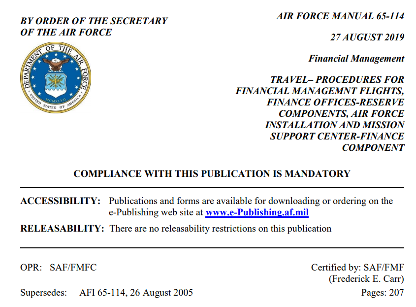 AFMAN 65-114, Travel Procedures for Finance Offices - Budget Dust